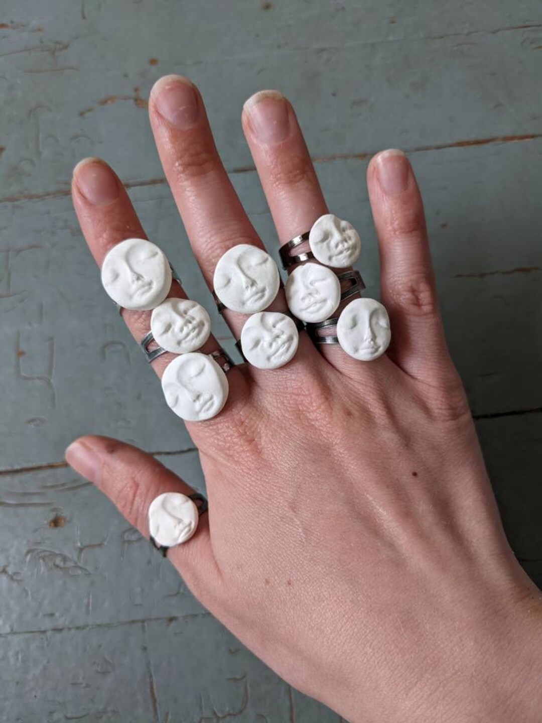 Handmade Polymer Clay Moon Face Statement Stacking Ring - Etsy