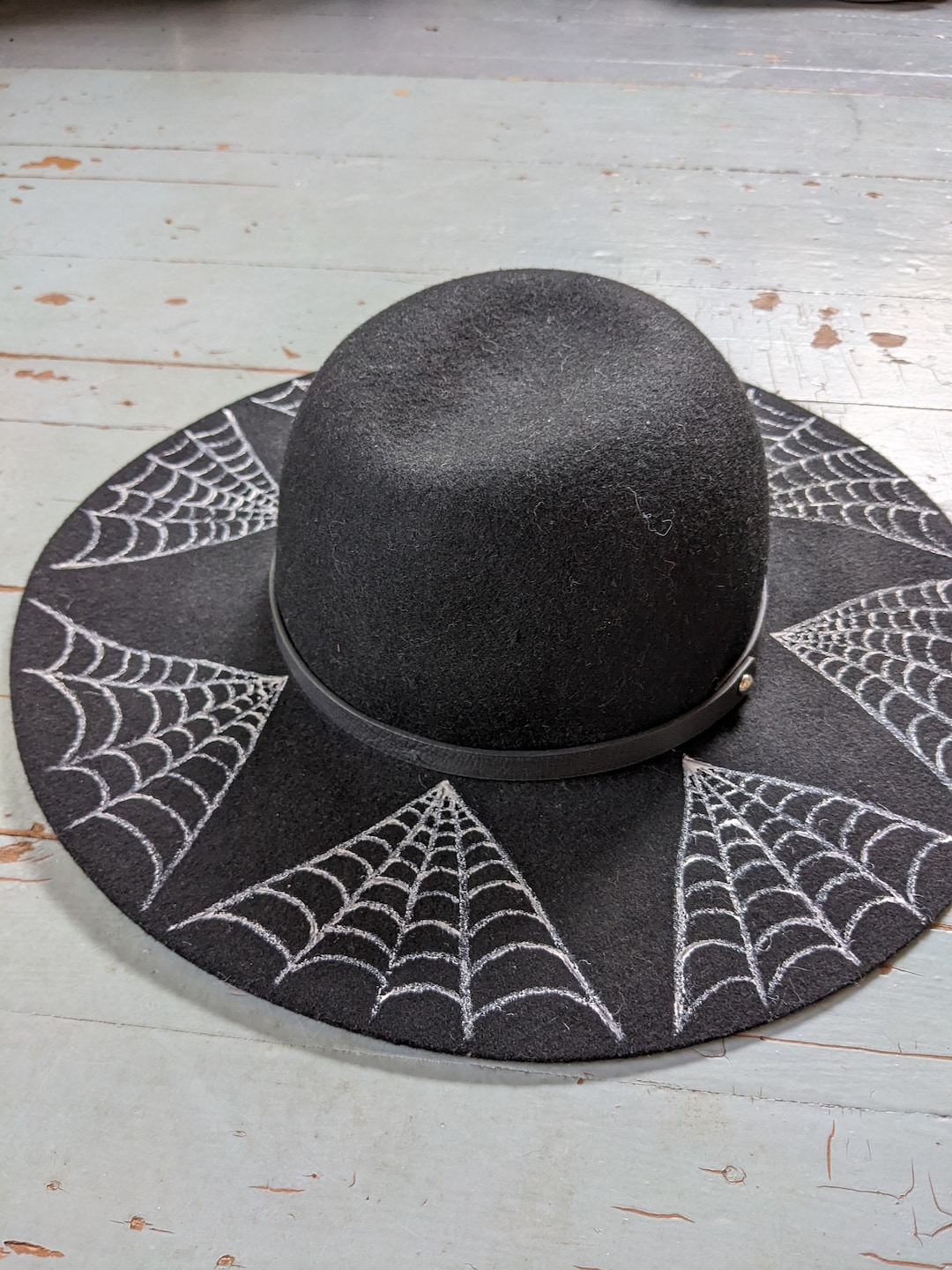 Hand Painted Spider Web Floppy Brimmed Black Felt Hat - Etsy