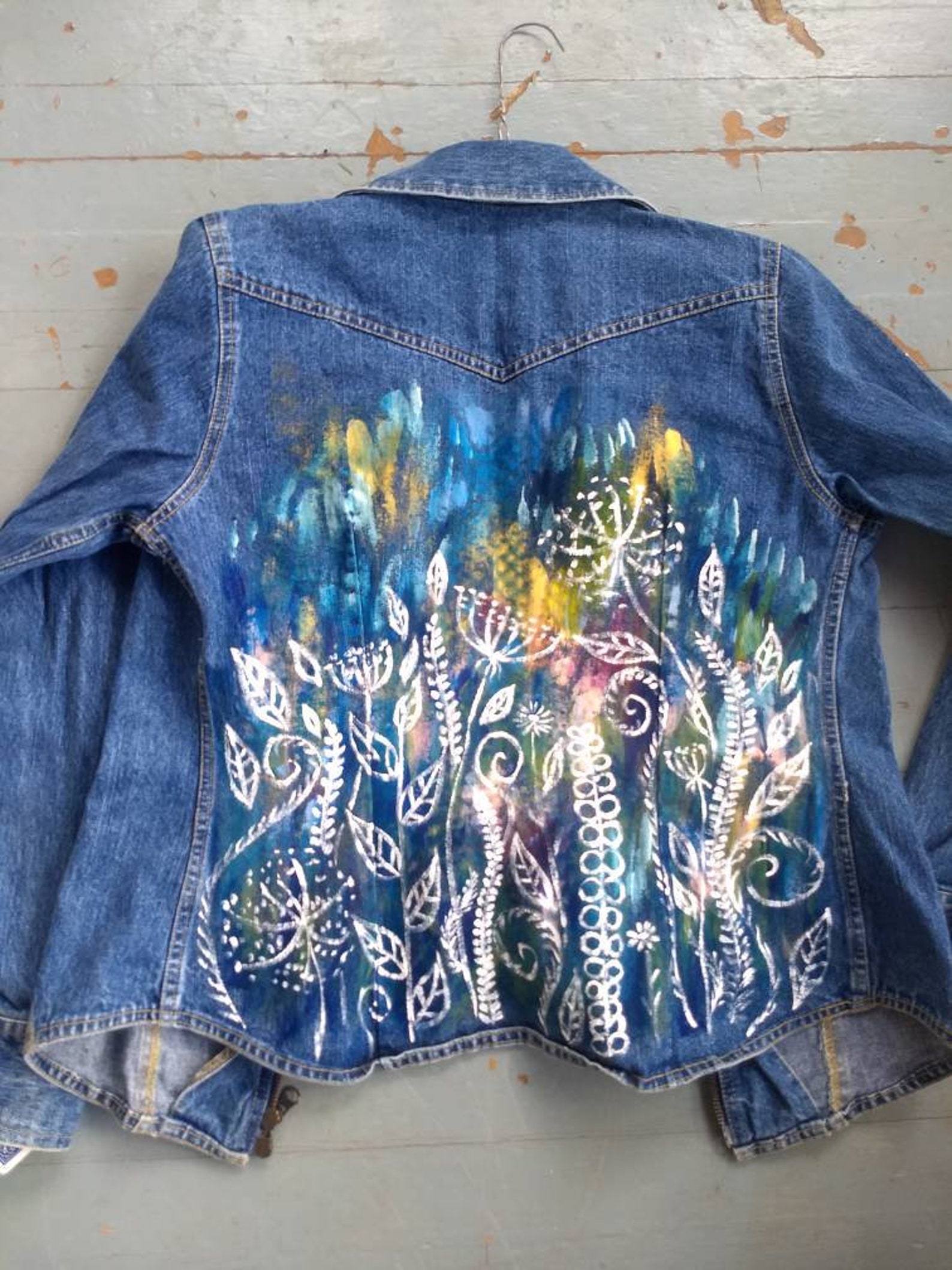 Hand Painted Western Style Wildflowers Jean Jacket - Etsy