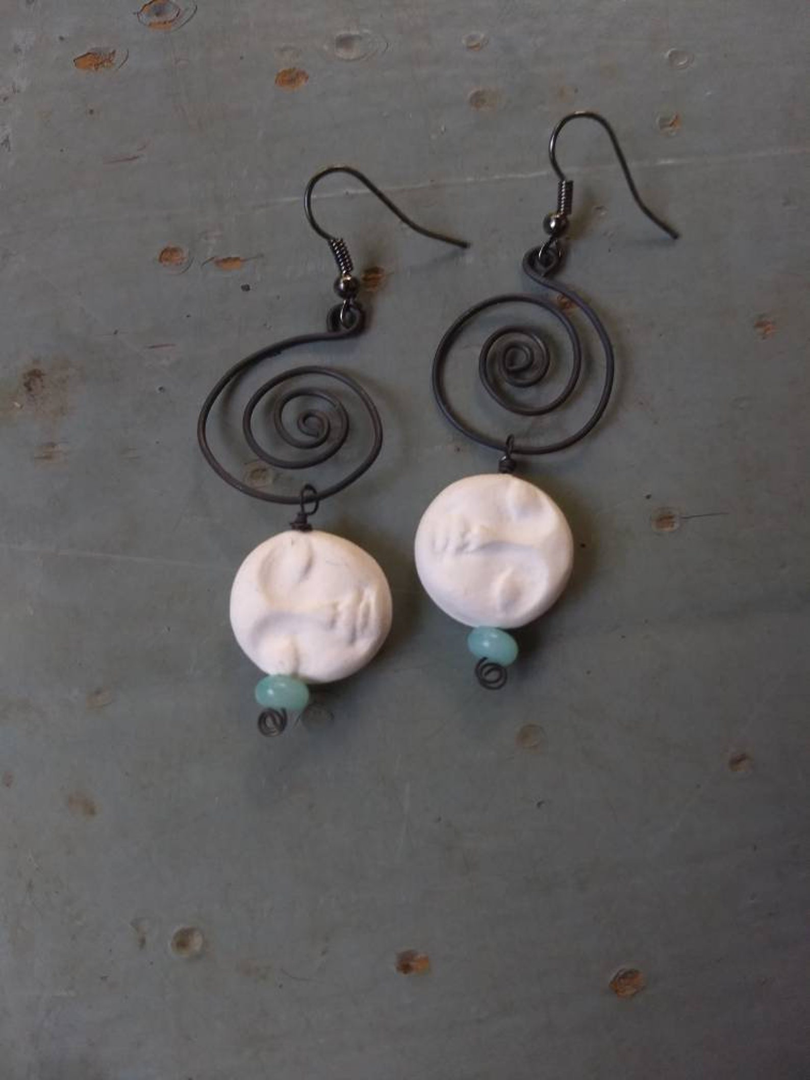 Handmade Moon Spinner Spiral Drop Earrings - Etsy