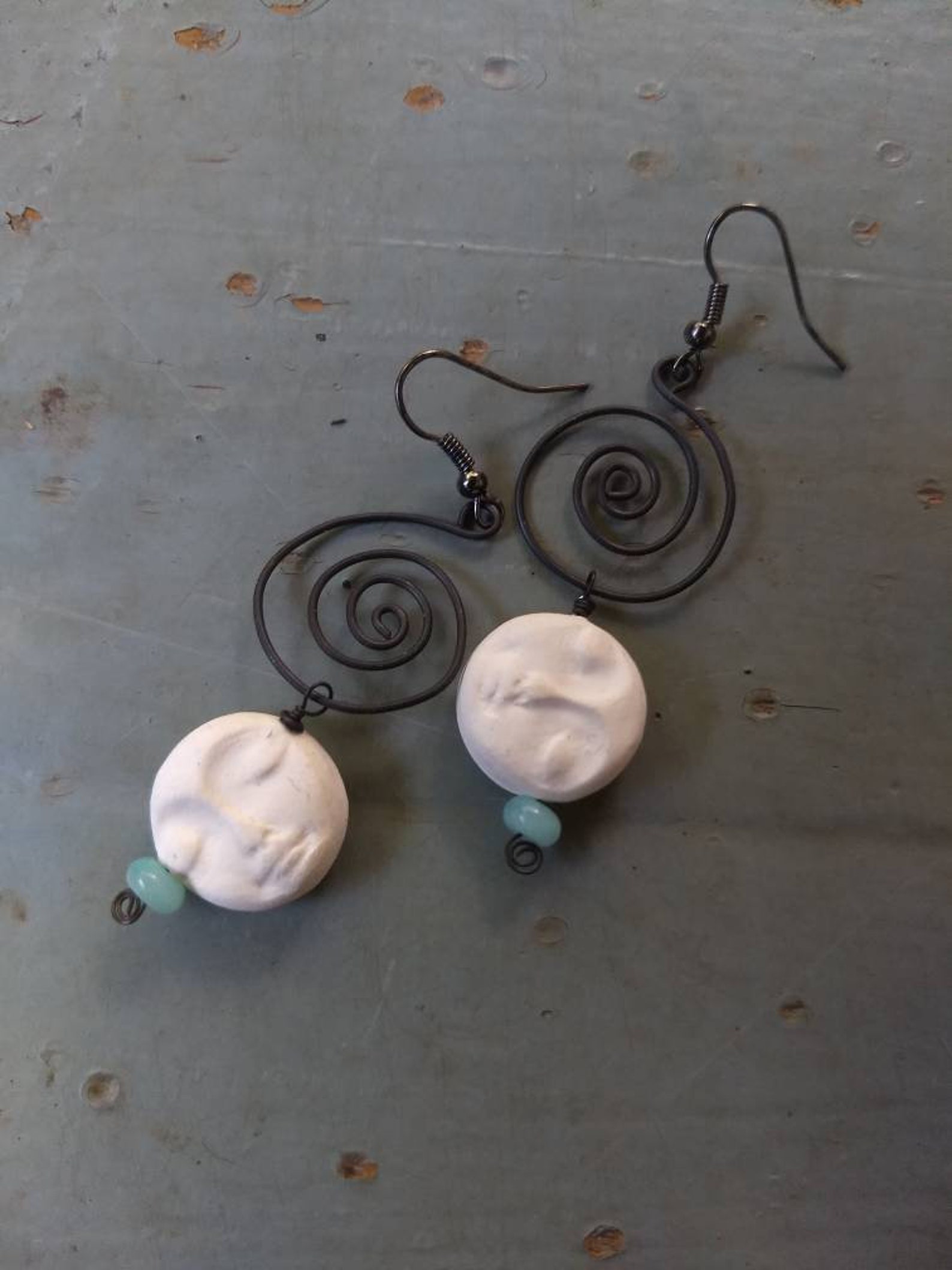 Handmade Moon Spinner Spiral Drop Earrings - Etsy