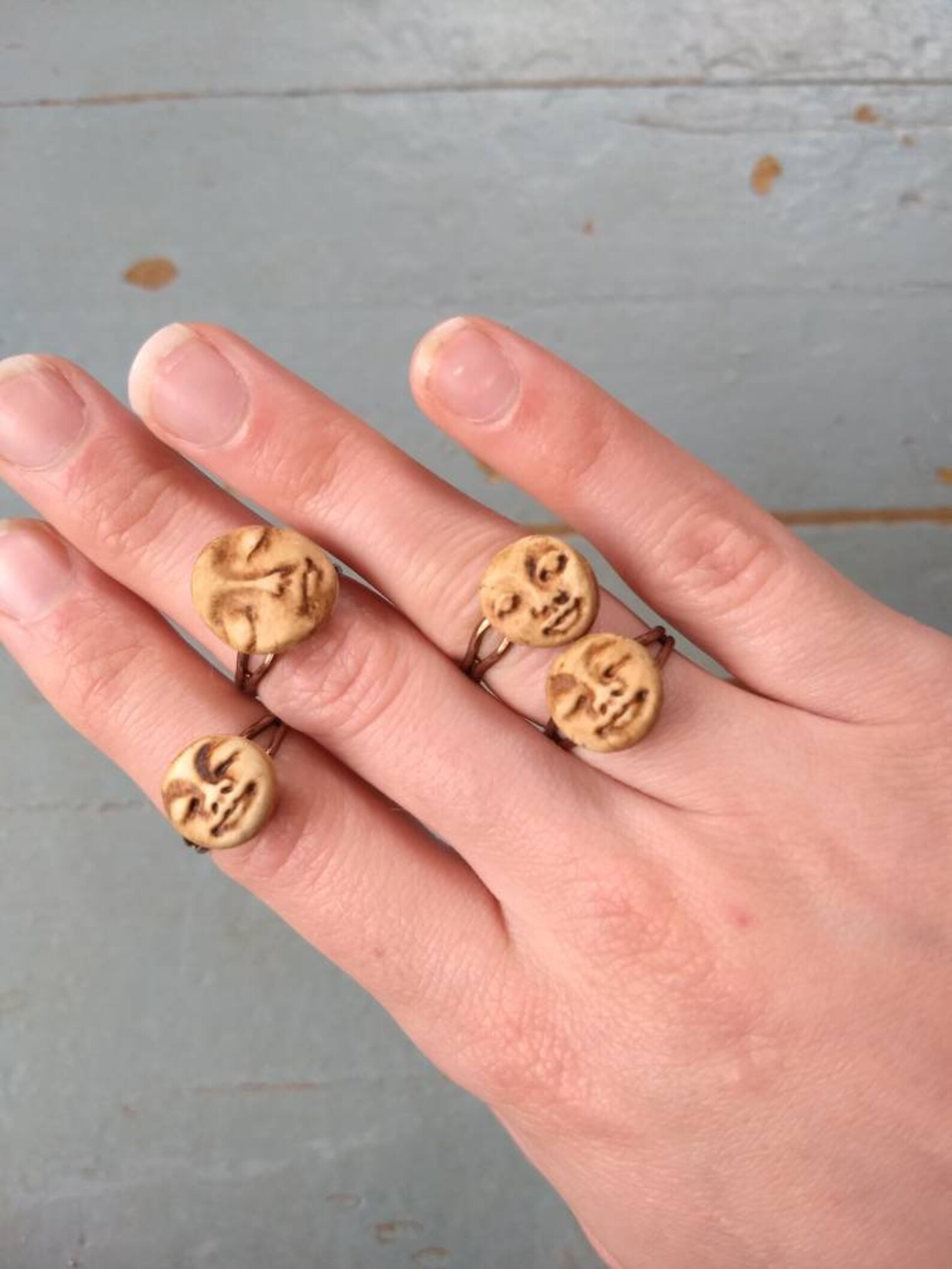 Handmade Polymer Clay Full Moon Face Ring - Etsy