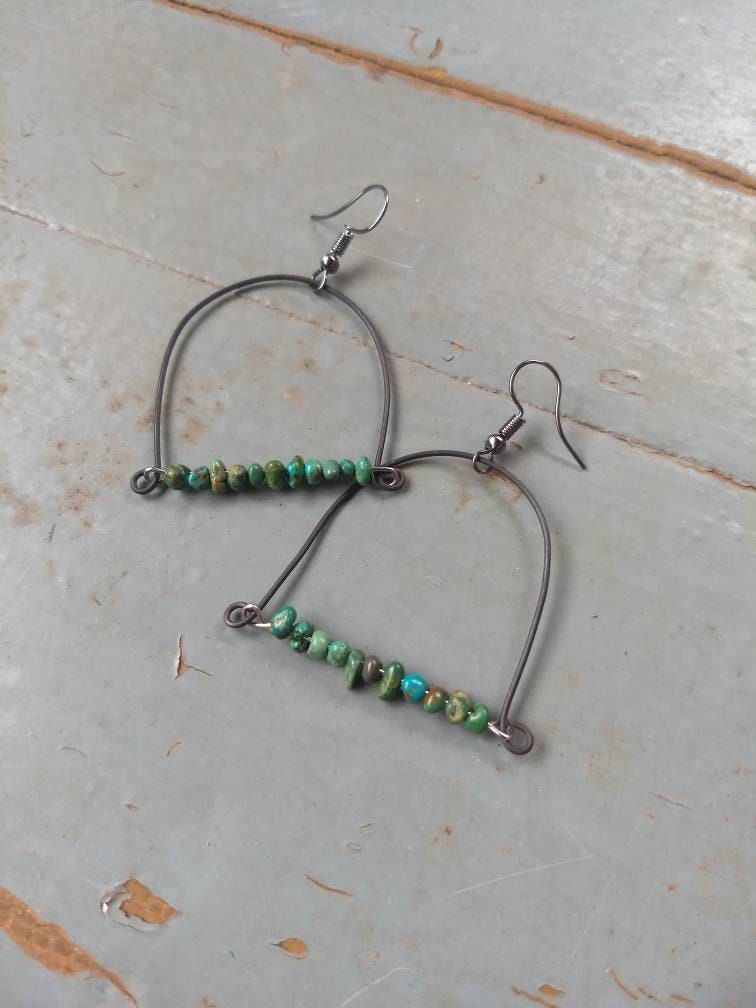 Turquoise Nugget Trapeze Large Hoop Earrings - Etsy