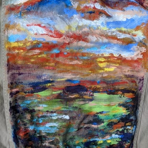 Hand Painted Upcycled Denim Jacket With Impressionist Sunset - Etsy