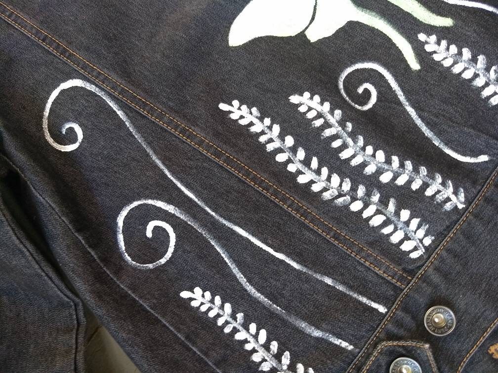Luna and Full Moon Crowned Hand Painted Boho Jean Jacket - Etsy