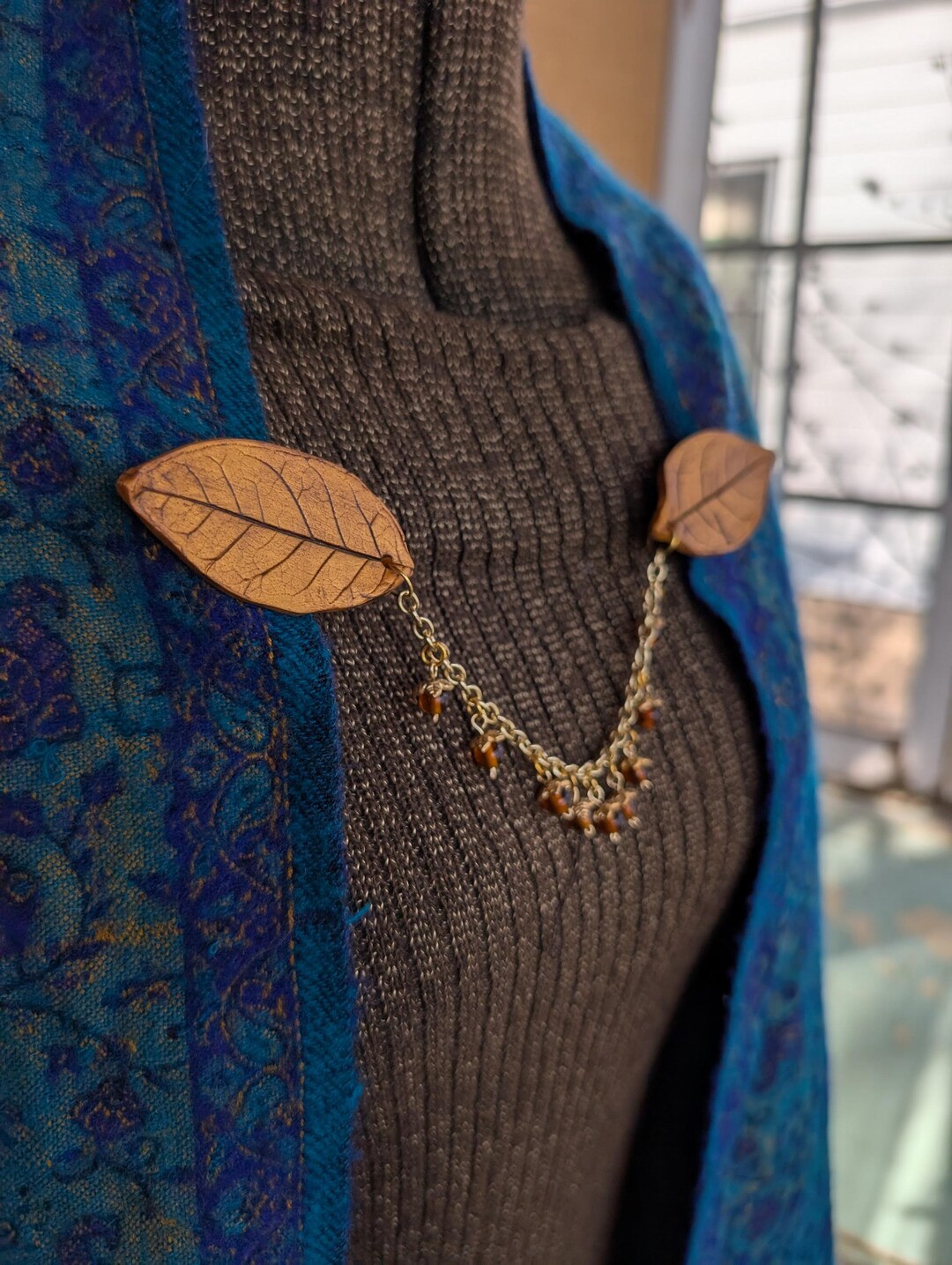 Handmade Polymer Clay Golden Leaf and Berry Cloak Pin - Etsy