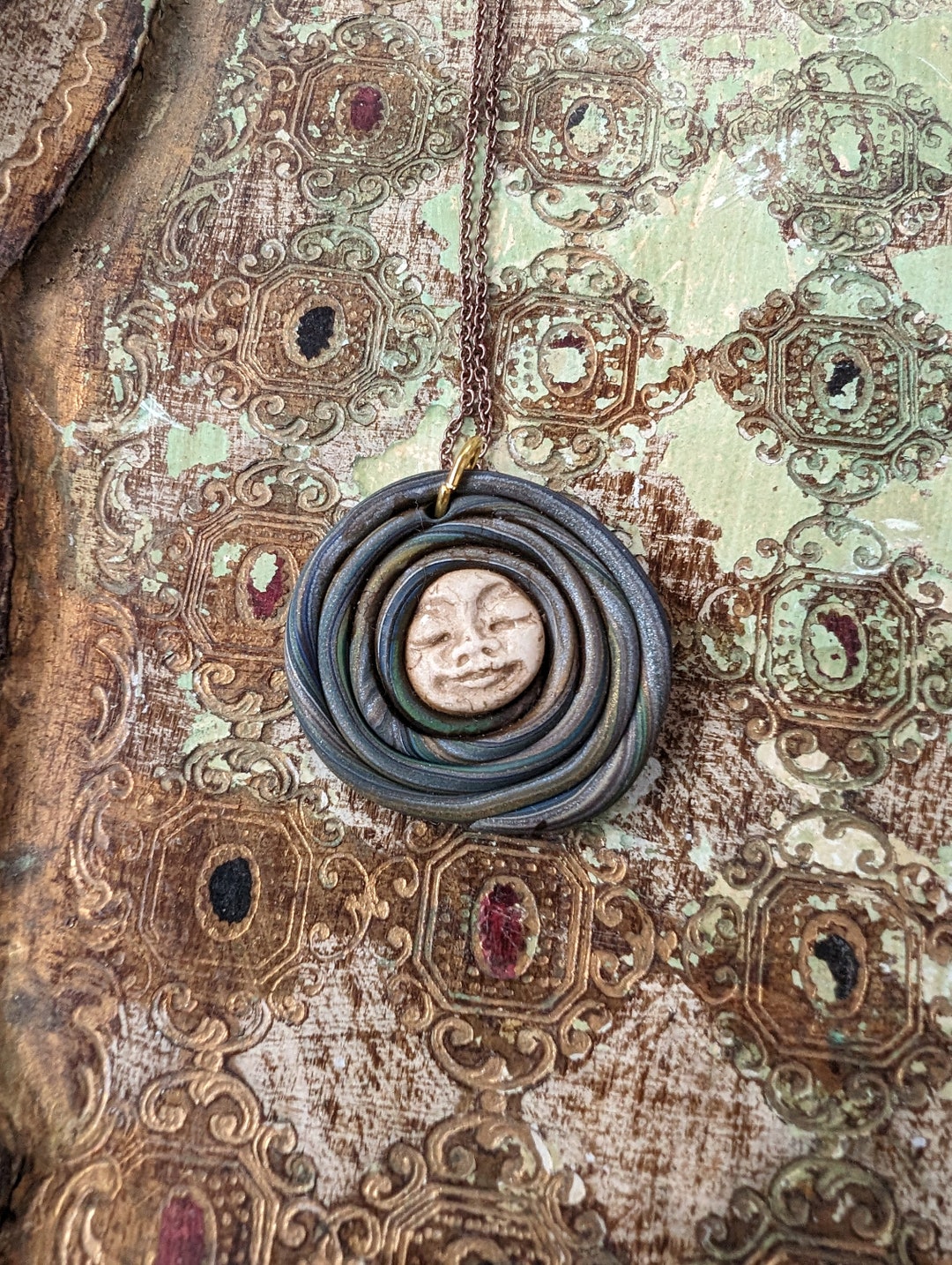 Handmade Polymer Clay Moon Face Pendant - Etsy UK