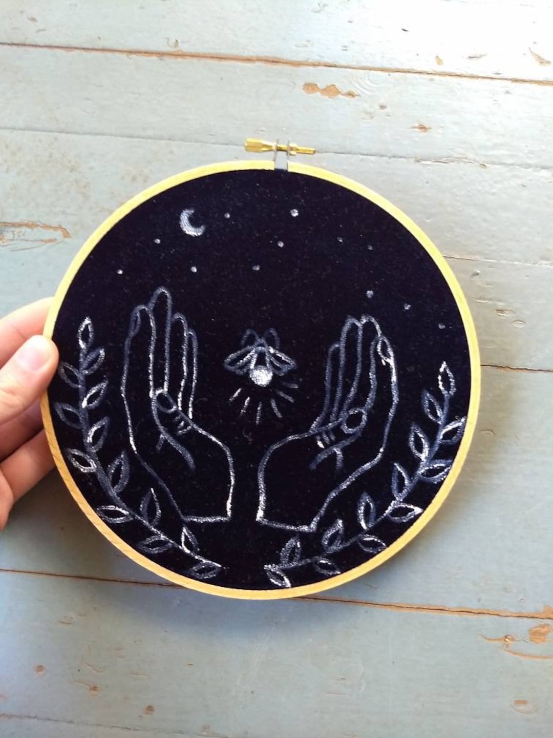 Hand Painted Firefly and Hands Velvet Painting - Etsy