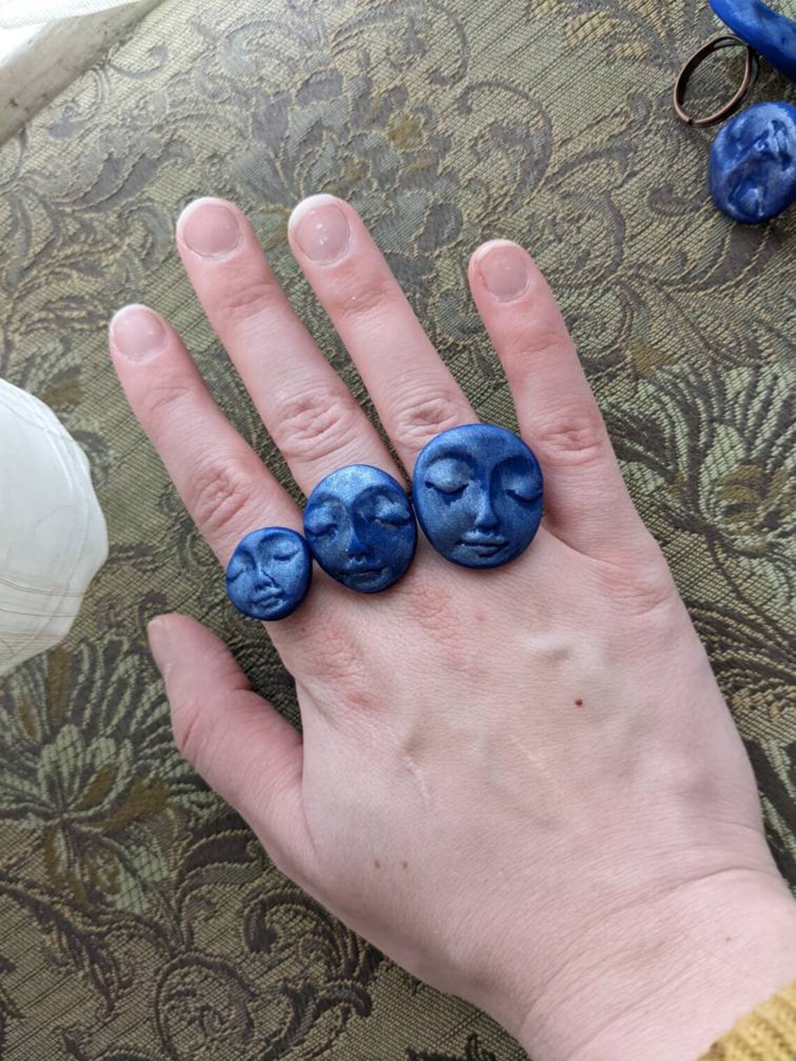 Handmade Polymer Clay Blue Moon Face Statement Ring - Etsy