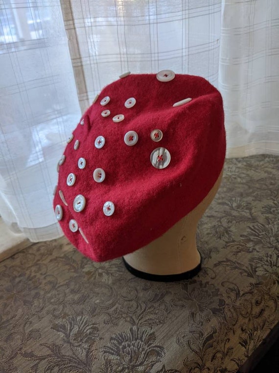 Vintage Button Mushroom Hat Red Beret | Etsy