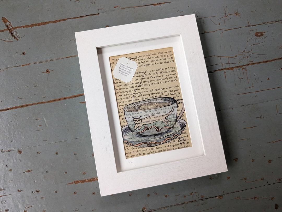 Framed Original Cat Tea Cup Collage Drawing - Etsy