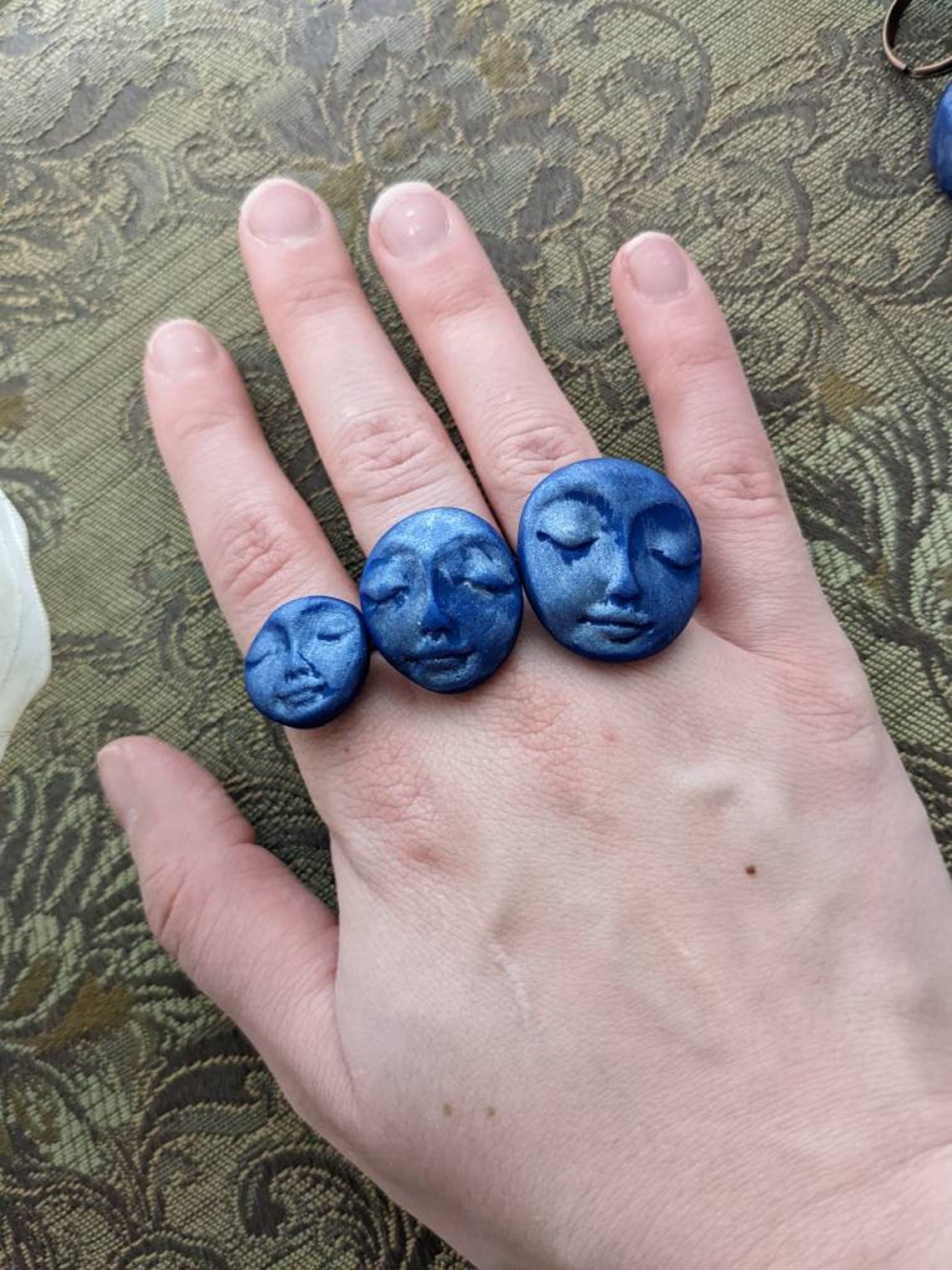 Handmade Polymer Clay Blue Moon Face Statement Ring - Etsy