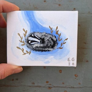 Miniature Original Painting of a Hibernating Badger Burrowed Beneath ...