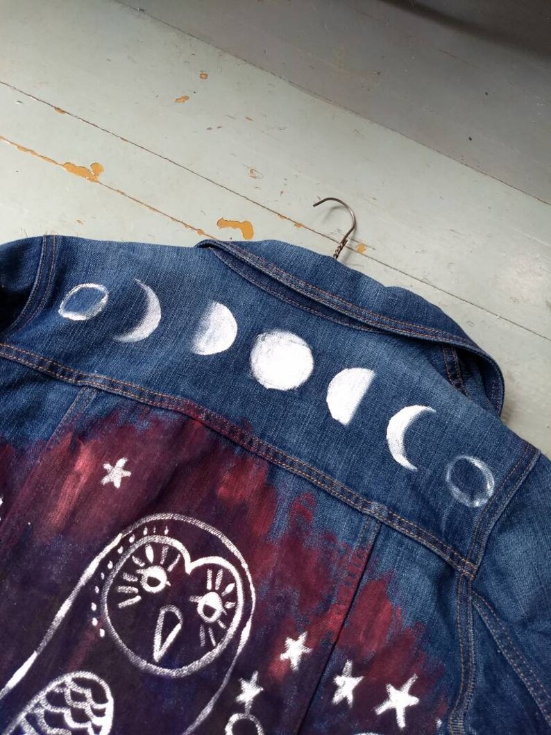 Ombre Owl and Phases of the Moon Hand Painted Jean Jacket - Etsy