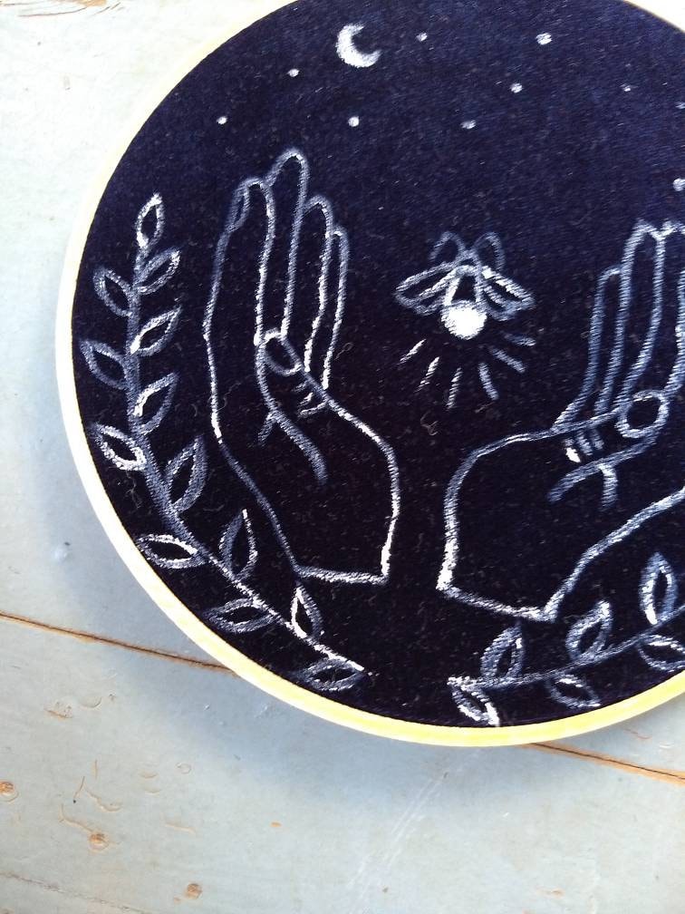 Hand Painted Firefly and Hands Velvet Painting | Etsy