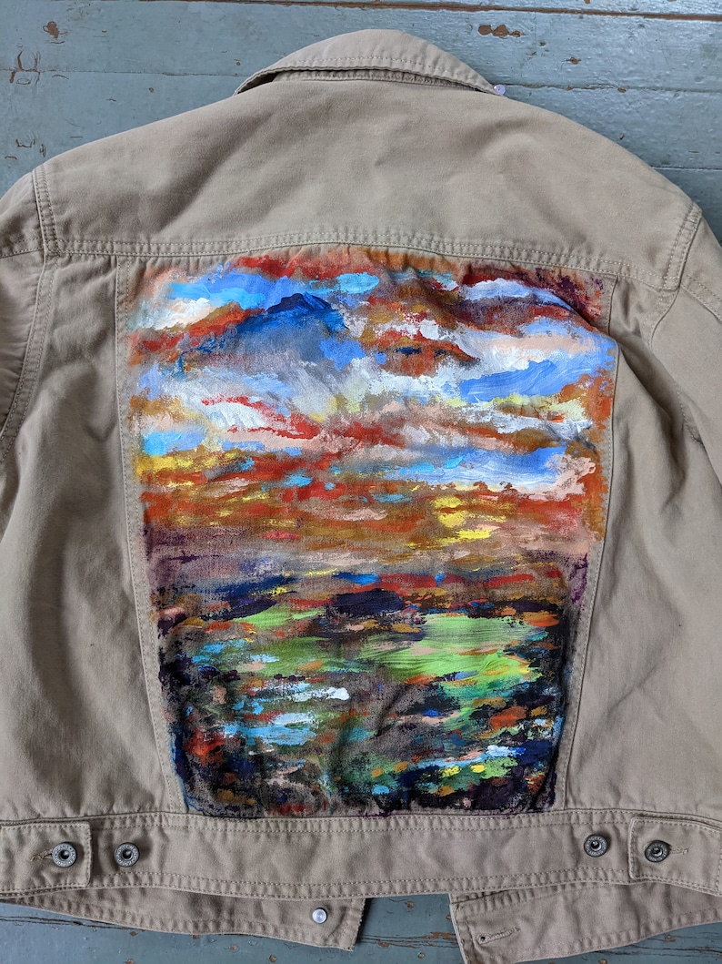 Hand Painted Upcycled Denim Jacket With Impressionist Sunset - Etsy