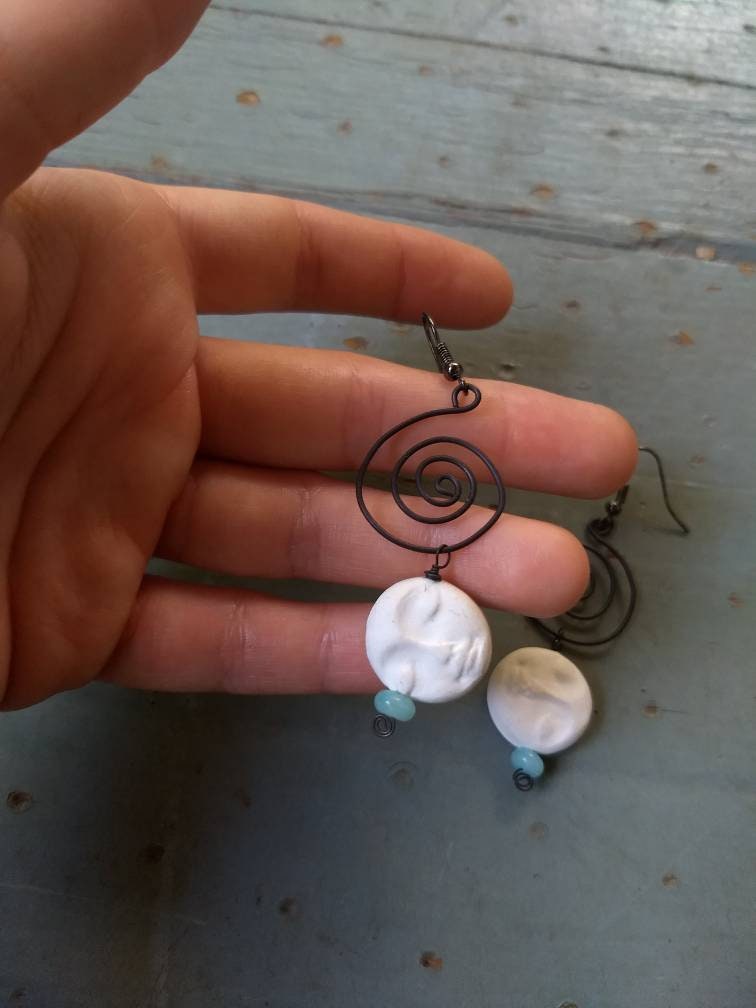 Handmade Moon Spinner Spiral Drop Earrings - Etsy