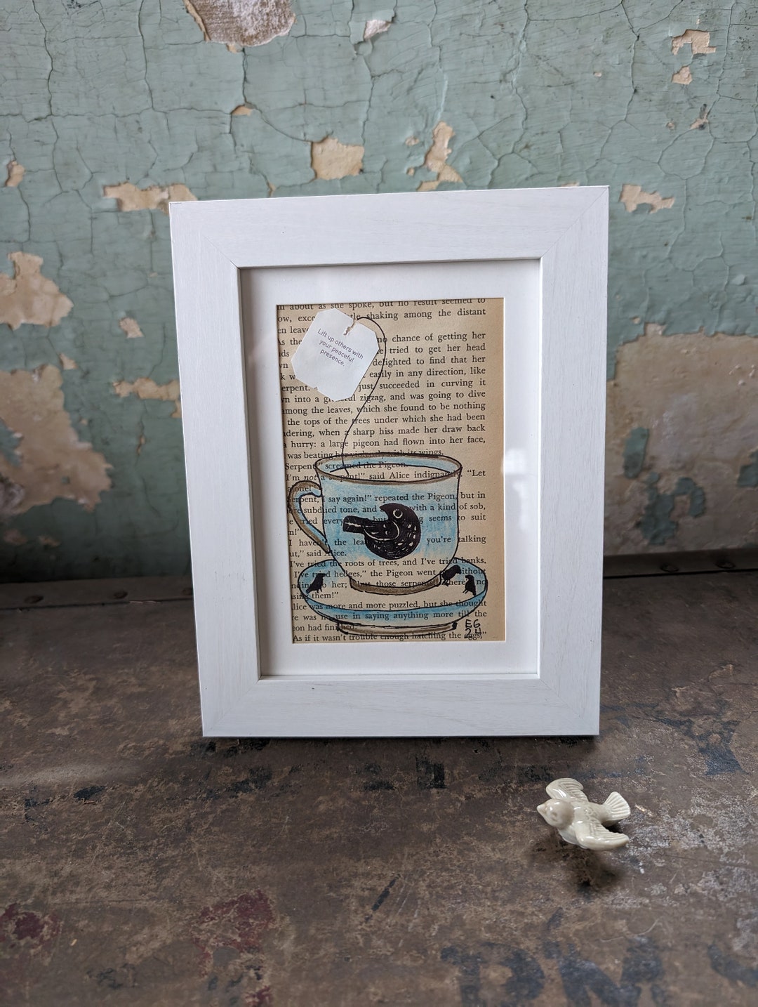 Original Frames Crow Tea Cup Book Page Art - Etsy