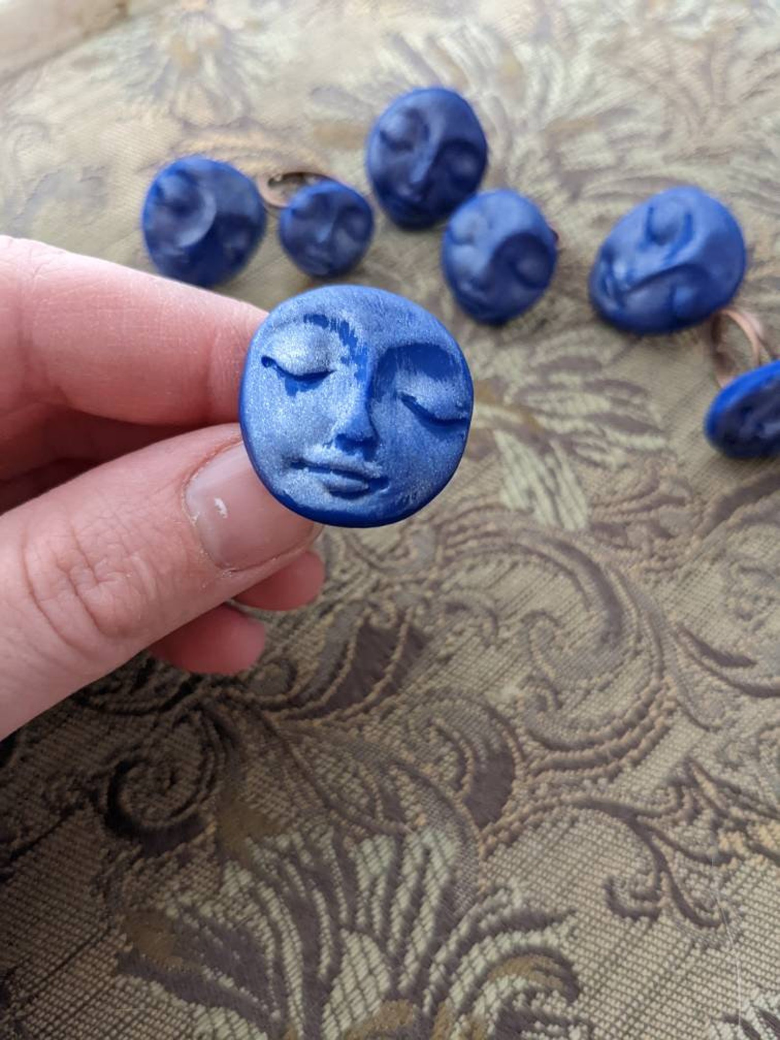 Handmade Polymer Clay Blue Moon Face Statement Ring - Etsy