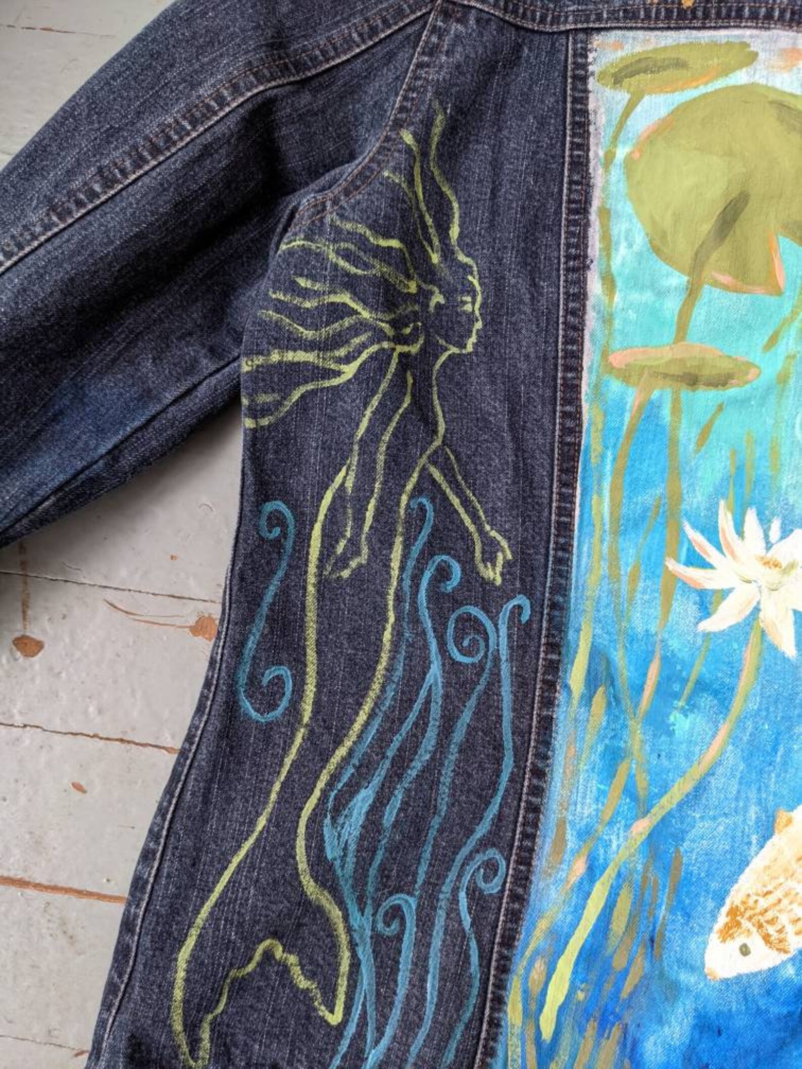 Hand Painted Original Underwater Mermaid Pond Denim Jacket | Etsy