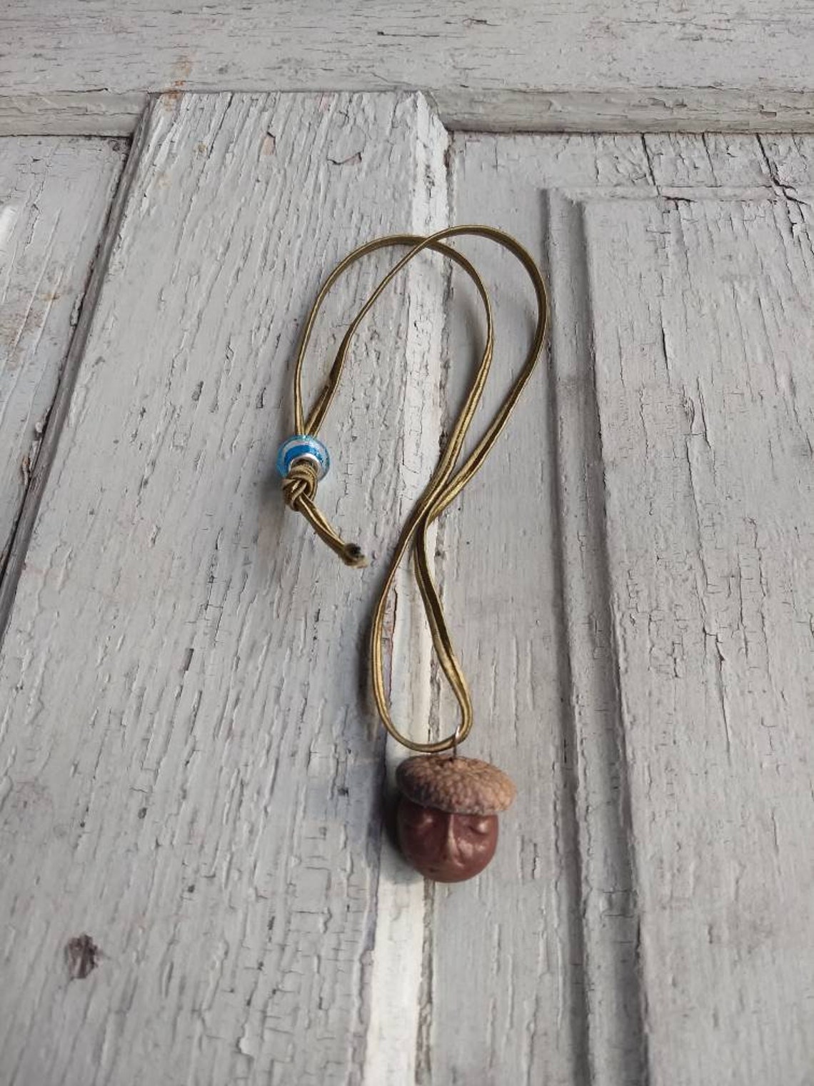 Handmade Polymer Clay Acorn Pendant, Dark Brown and Gold - Etsy