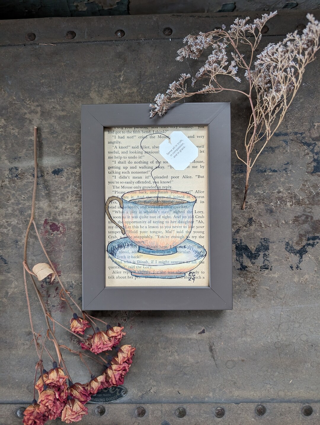 Framed Original Tea Cup Book Page Art - Etsy