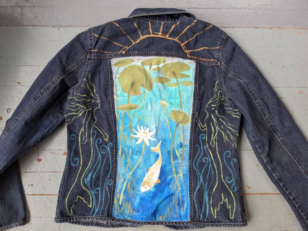 Hand Painted Original Underwater Mermaid Pond Denim Jacket - Etsy