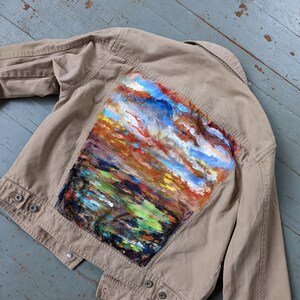 Hand Painted Upcycled Denim Jacket With Impressionist Sunset - Etsy