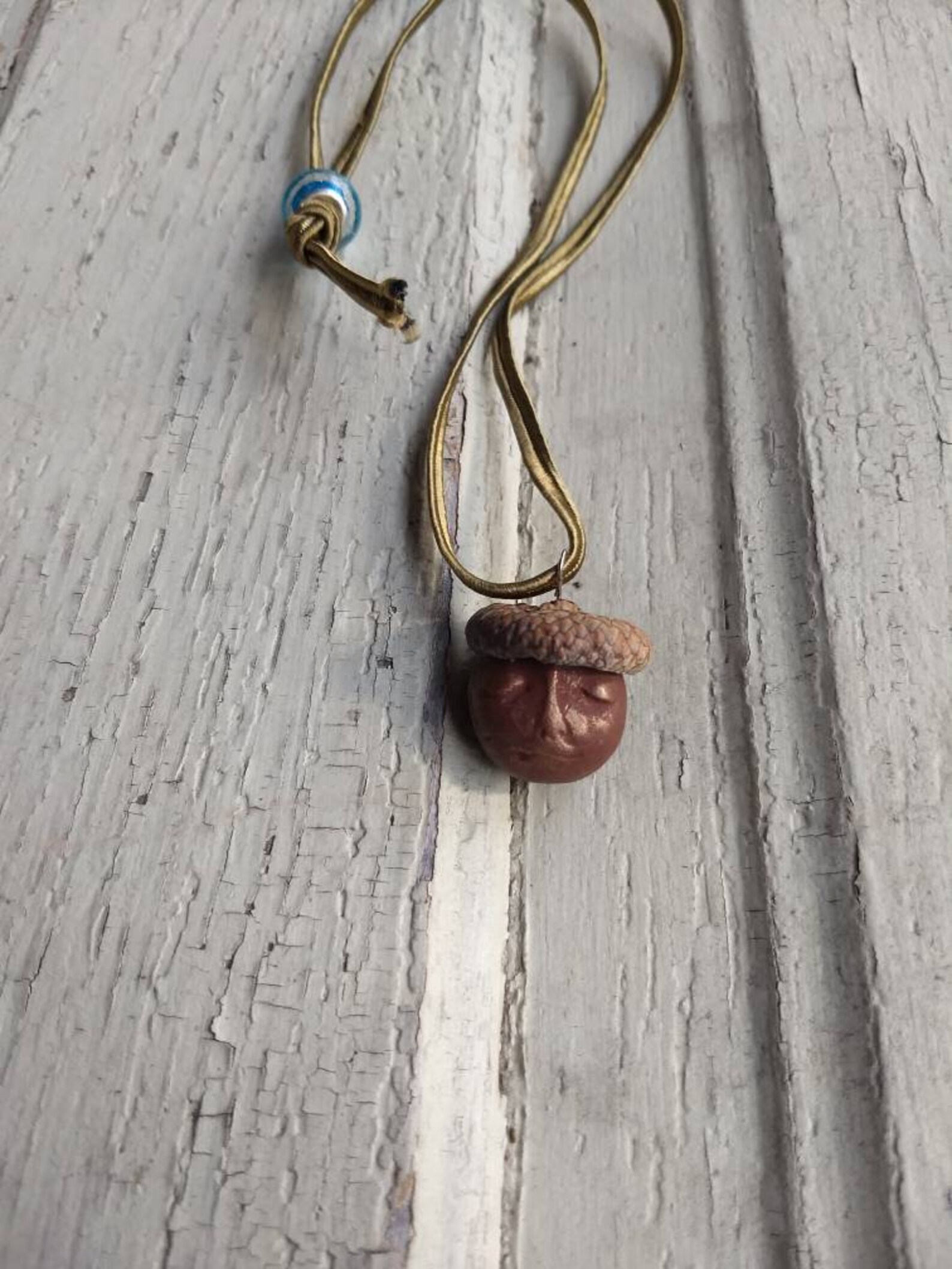 Handmade Polymer Clay Acorn Pendant, Dark Brown and Gold - Etsy