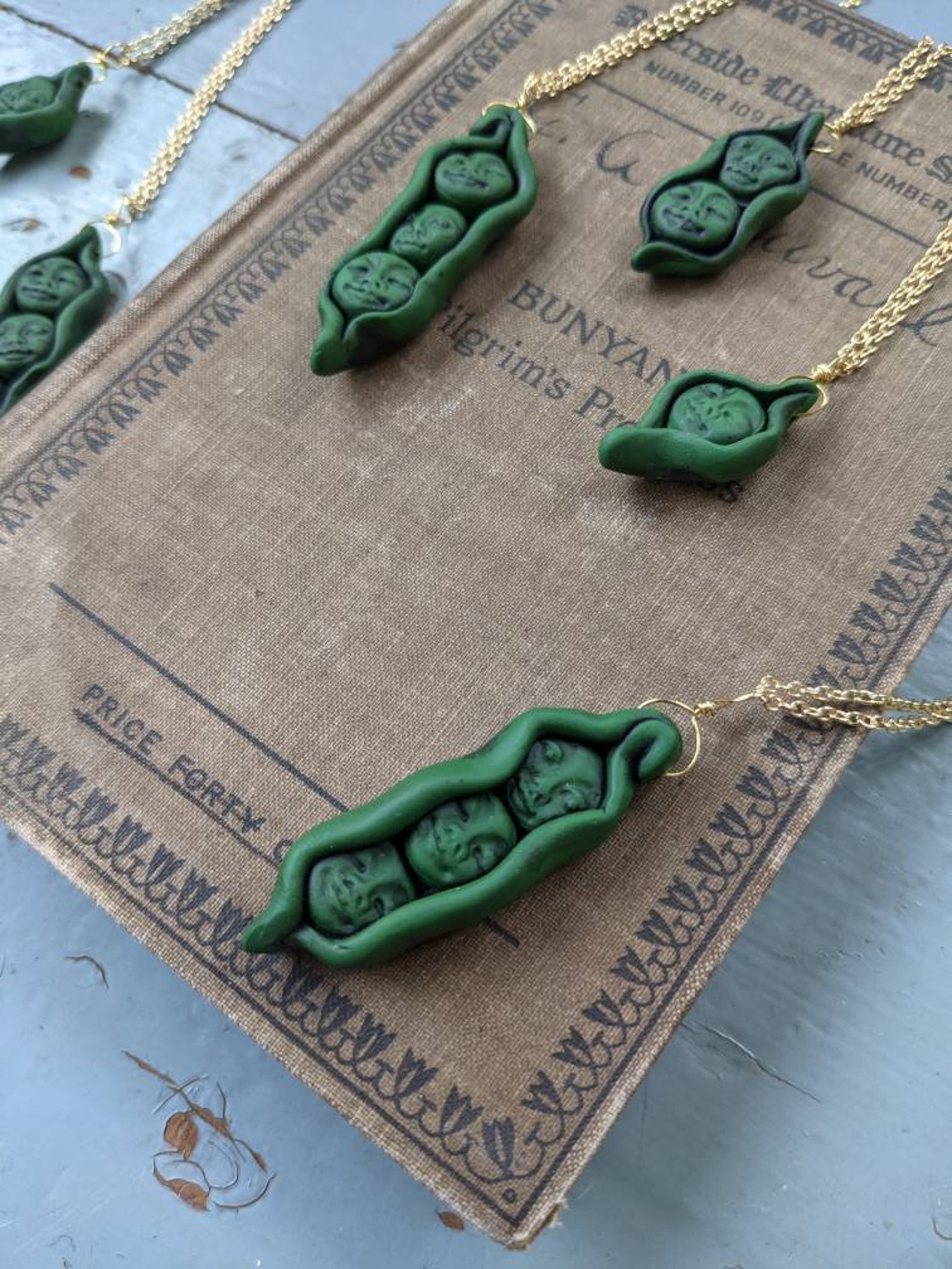 Handmade Polymer Clay Peas in a Pod Face Necklace - Etsy