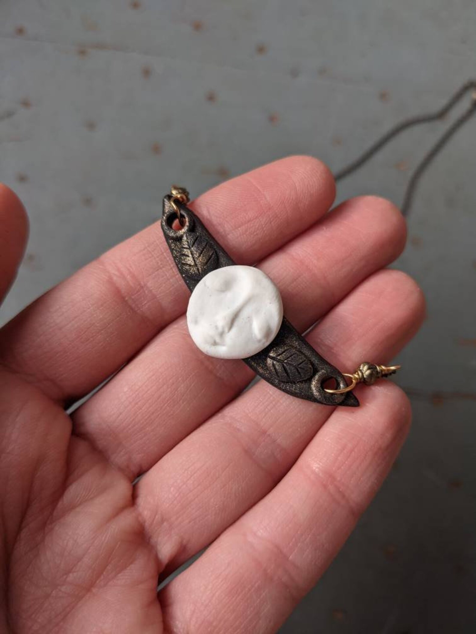 Handmade Polymer Clay Magical Full Moon Face and Leaf Pendant - Etsy