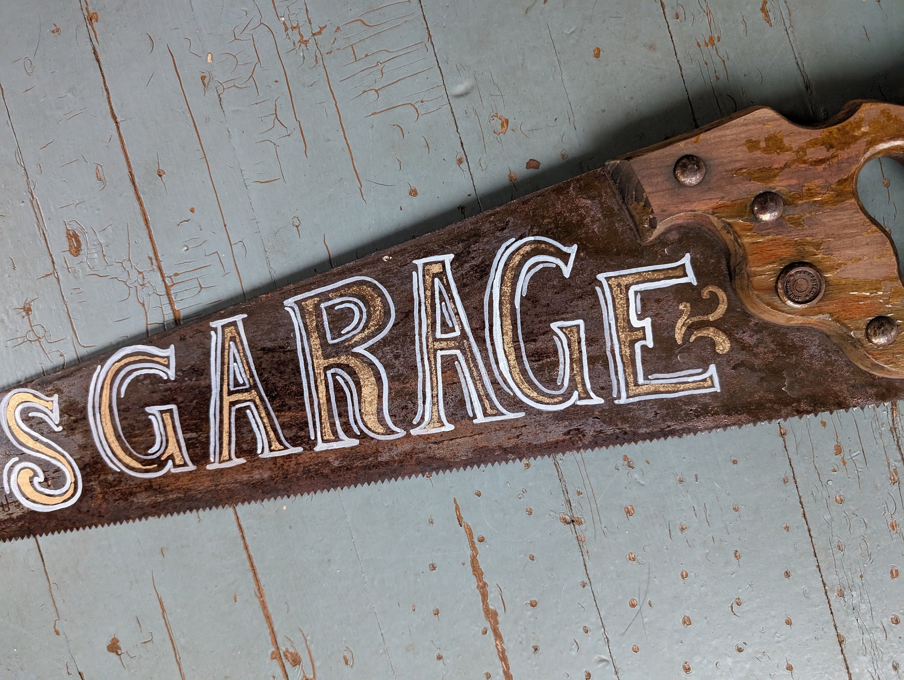 Vintage Hand Lettered Saw Sign - Etsy