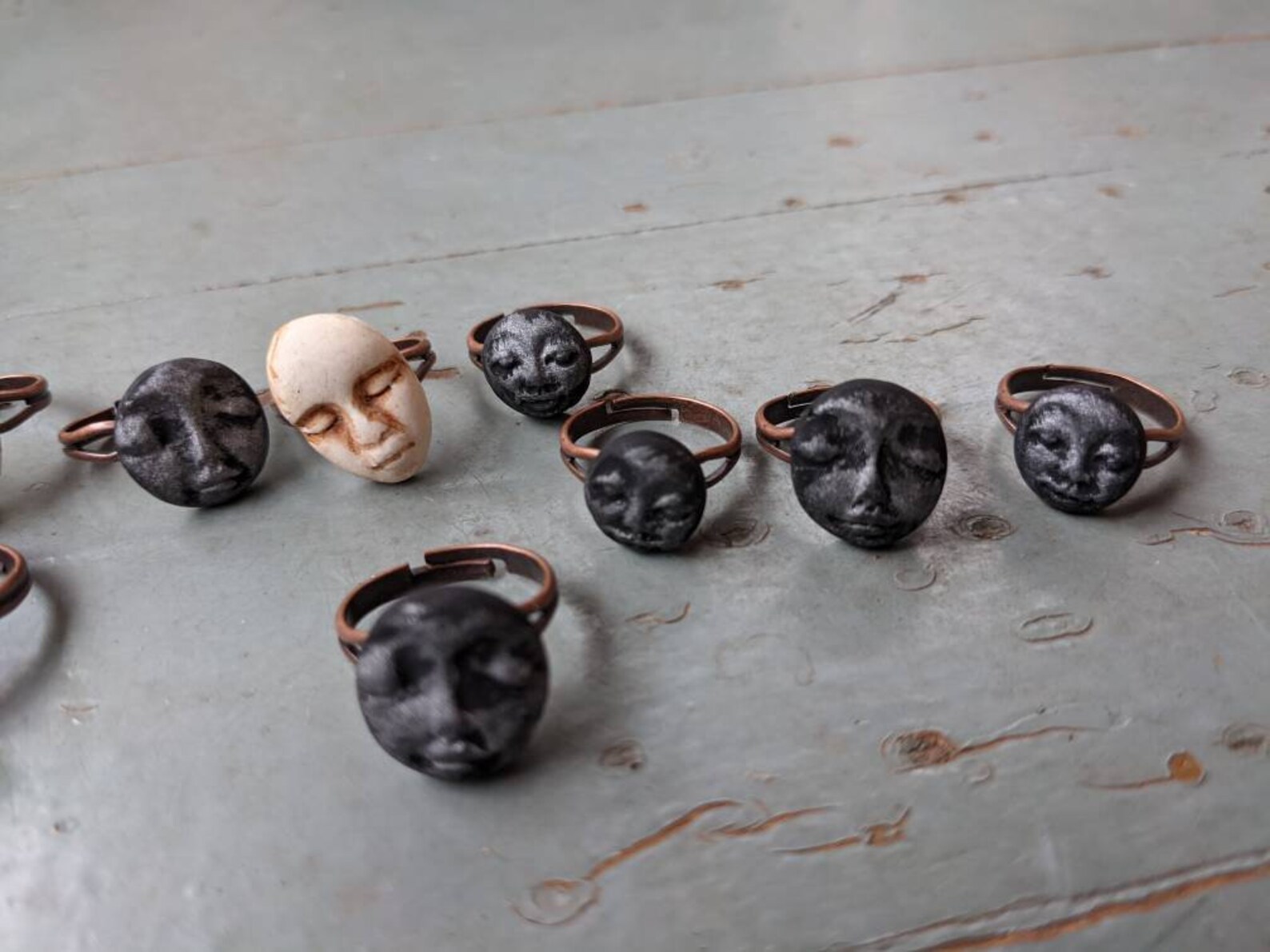 Handmade Polymer Clay Moon Face Stacking Ring - Etsy