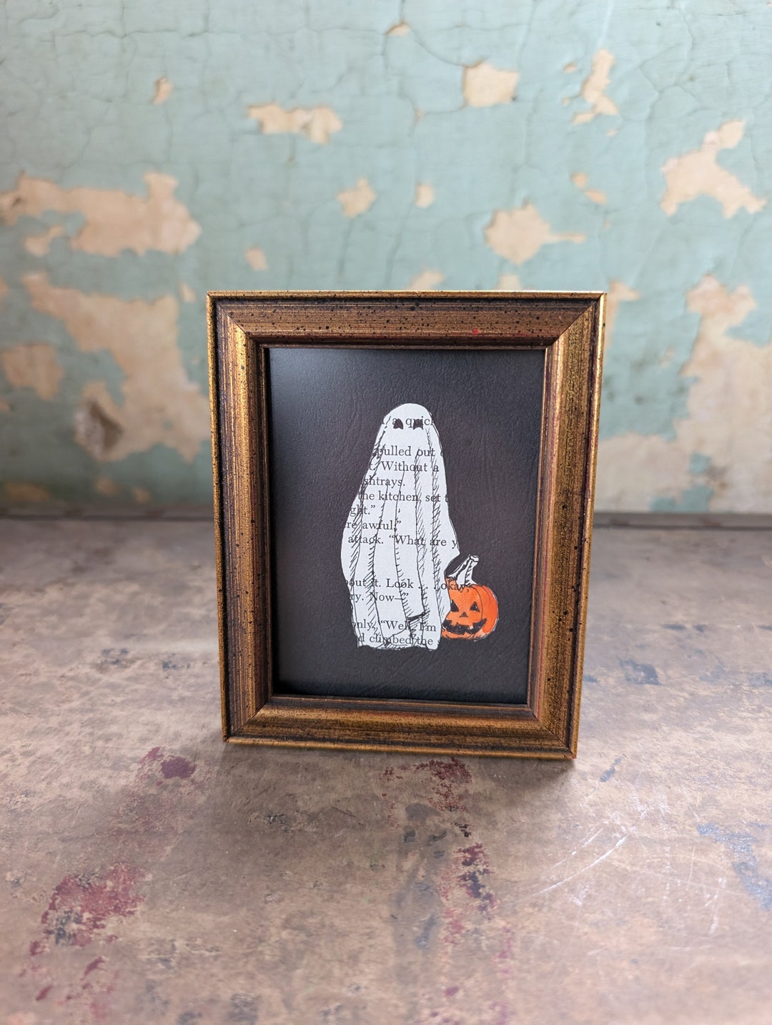 Hand Painted Book Page Ghost and Jackolantern Art - Etsy