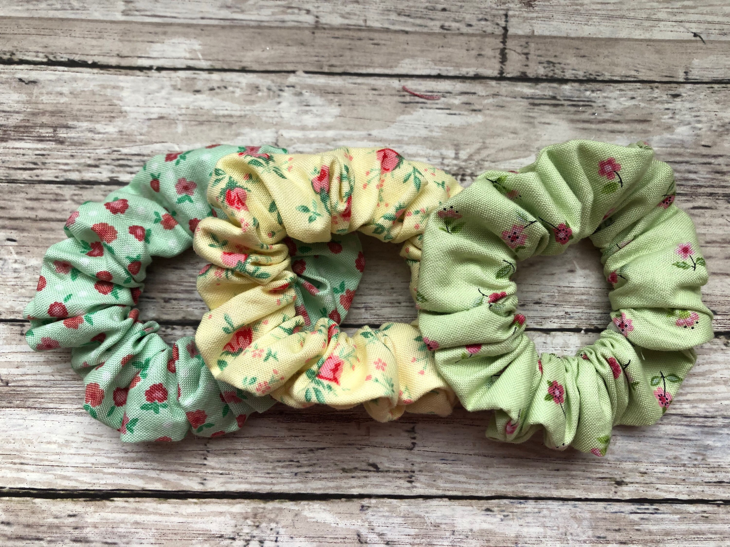 Set of 3 SKINNY MINI Floral Scrunchies Fabric Scrunchies for | Etsy