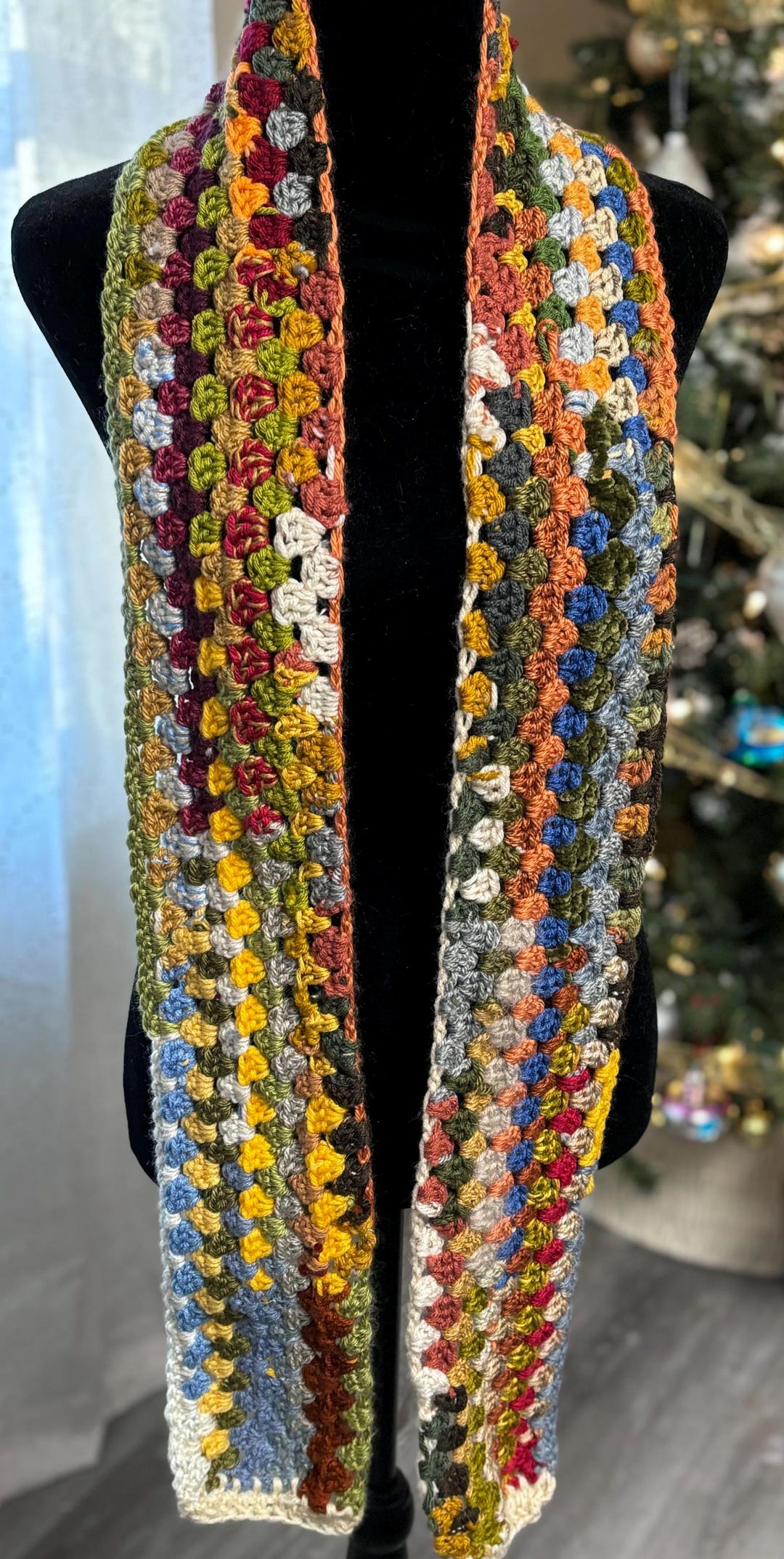 Crochet Scarf Scrap Colors 73 in Handmade Gift Winter Boho OOAK Scarves ...