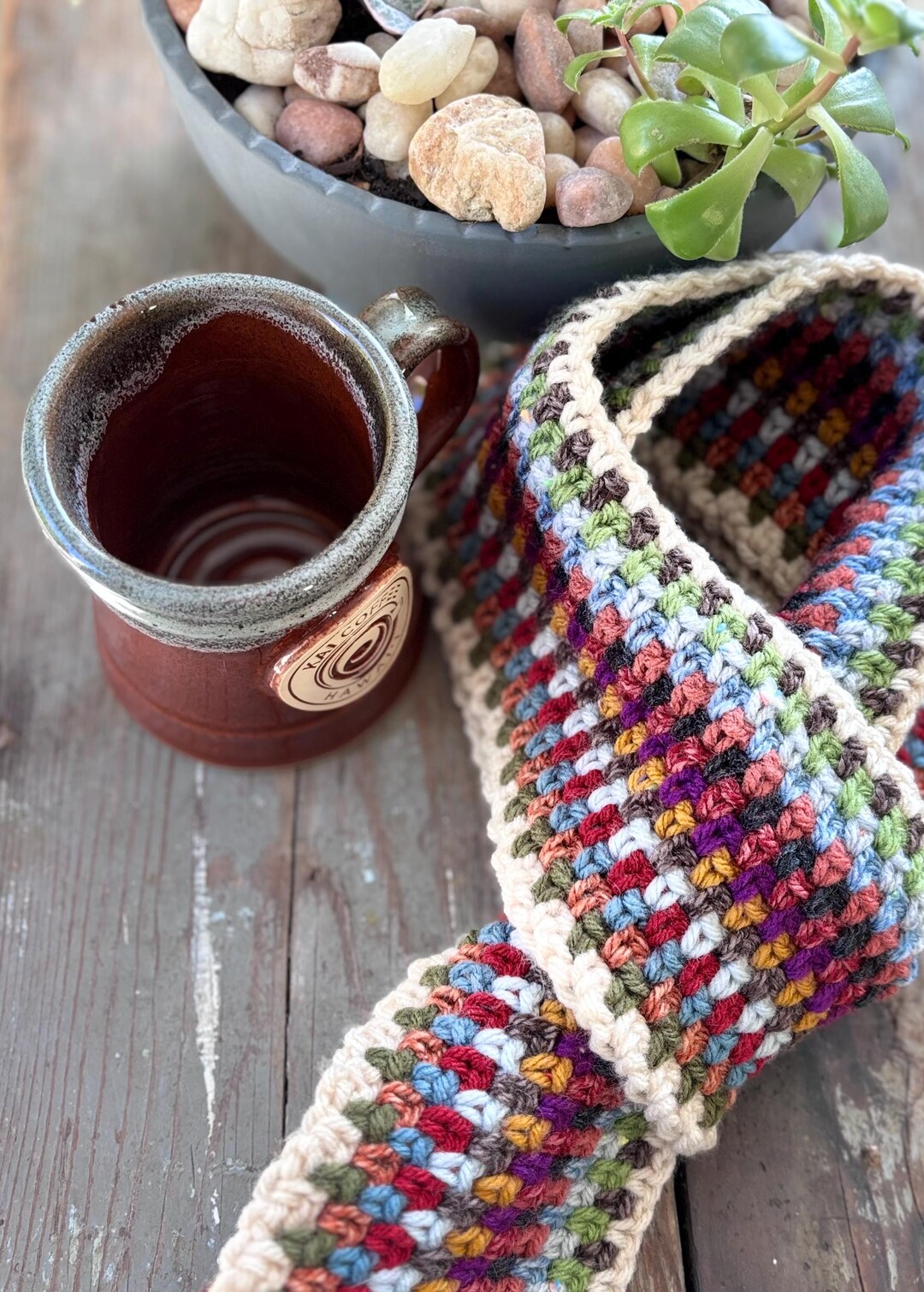 Boho Scarf Scrap Yarn Crochet Scarf Fall Colors Green Brown Blue Red ...