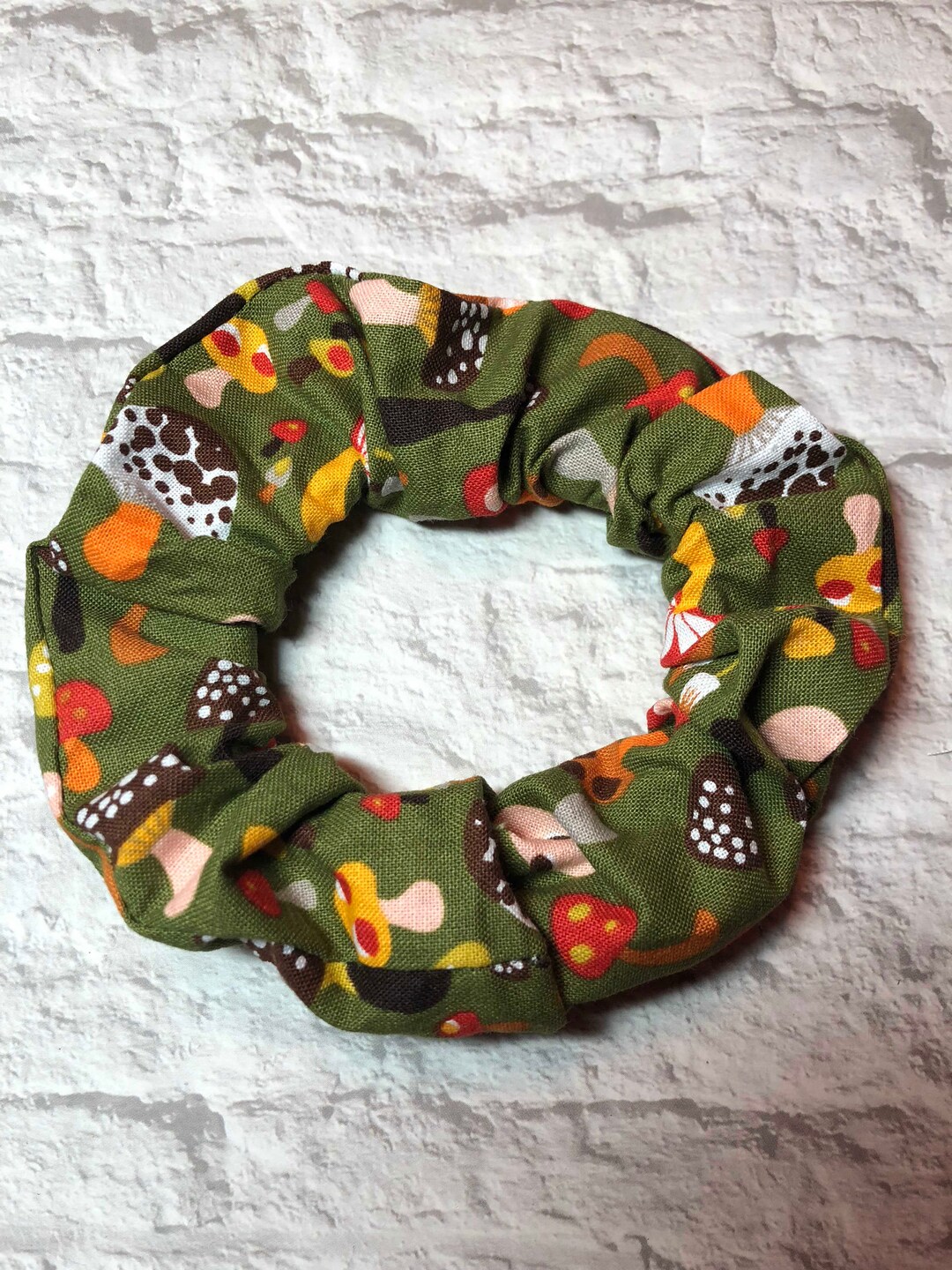 Mushroom Scrunchie, 70's Hair, Olive Green Mushroom Retro Scrunchie ...