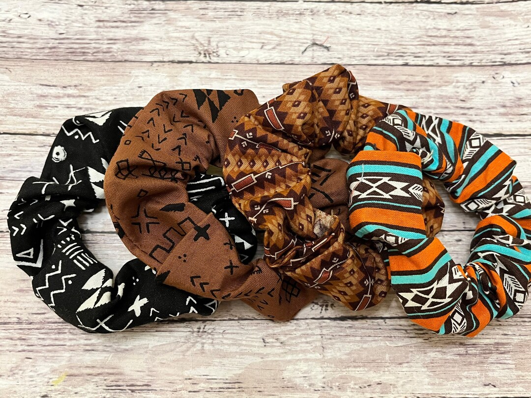 Southwest Scrunchies- Brown White and Black Native Aztec Hair Scrunchie ...