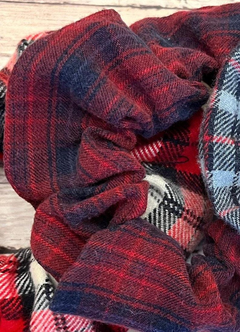 Navy Red Plaid Scrunchies Flannel Hair Scrunchies, Upcycled Fabric ...