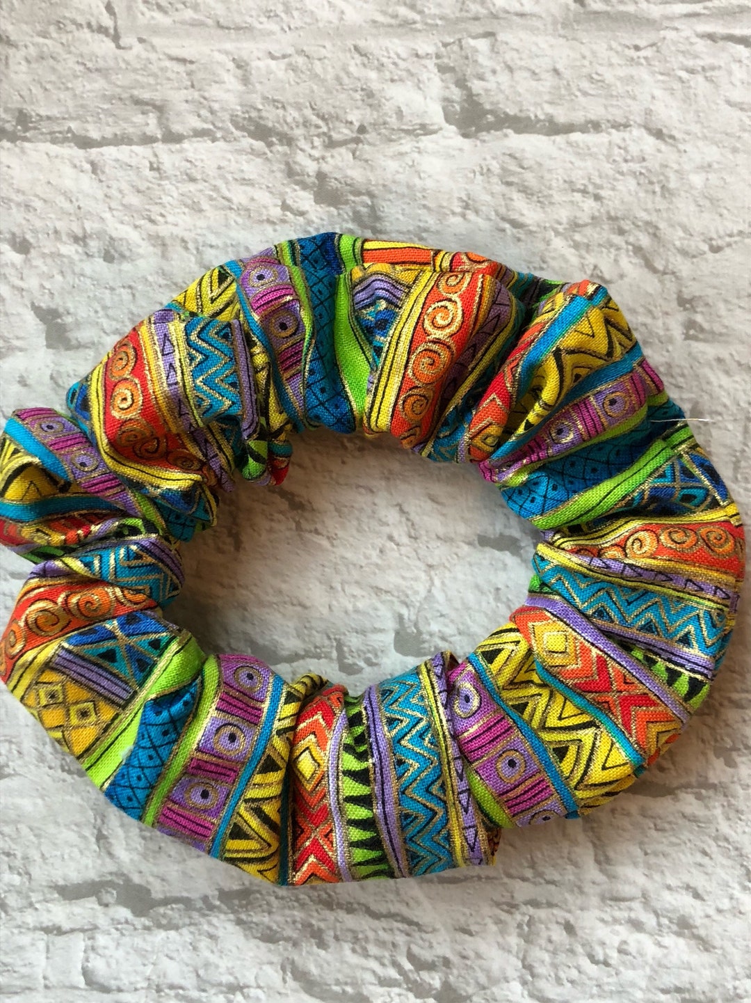 Tribal Print Fabric Handmade Native Southwest Aztec Hair Scrunchie ...