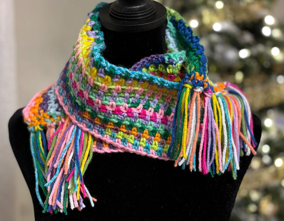 Handmade Scarf Crochet Onbre Scarf With Fringe Colorful Rainbow Boho ...