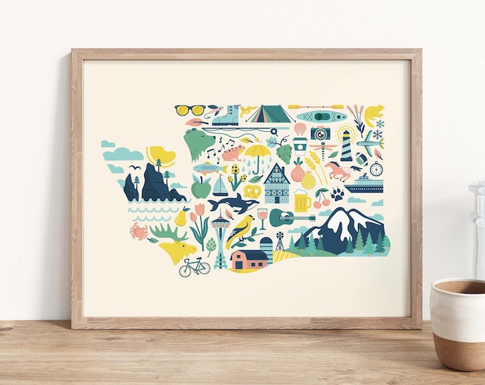 Washington State Symbols Art Print / Washington State Art / State ...