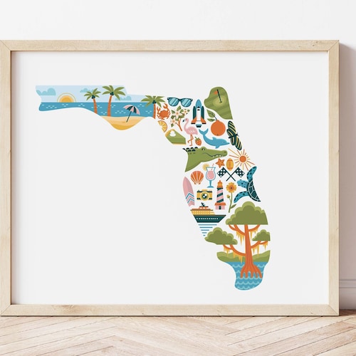 Florida State Print Florida Poster Florida Illustration - Etsy