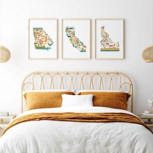 State Print Bundle, Set of Three Map Prints, Home State Wall Art Decor ...