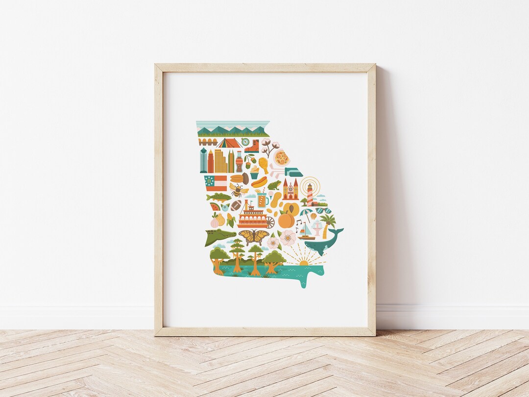 Georgia State Art, Georgia Wall Decor, Georgia Gift, Home State Map ...
