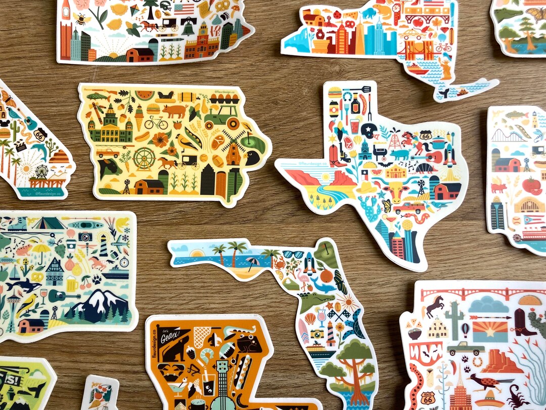 State Sticker Pack, State Map Sticker Set, US State Sticker Bundle ...