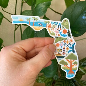Florida Sticker, Florida Gift, State Map Decal, Waterproof Water Bottle ...
