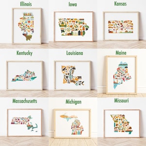 State Print Bundle, Set of Three Map Prints, Home State Wall Art Decor ...