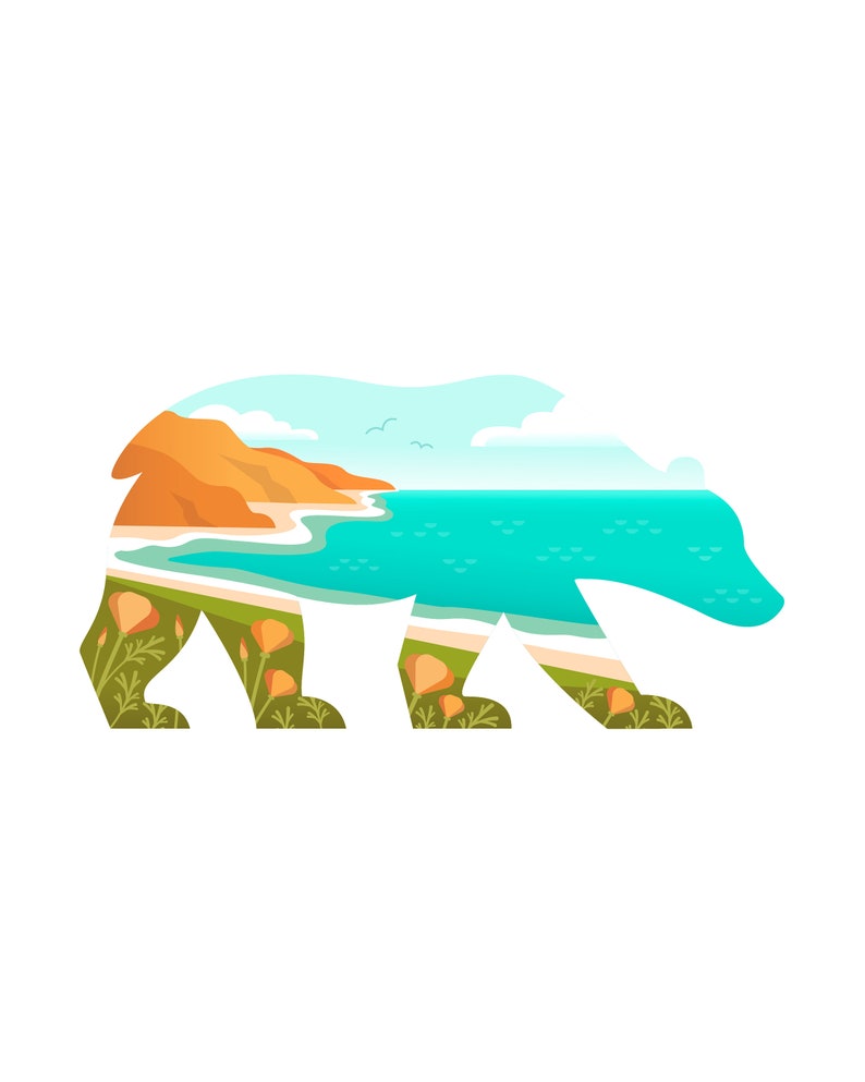 California Bear Vinyl Sticker, California Poppy Sticker, Laptop Sticker ...
